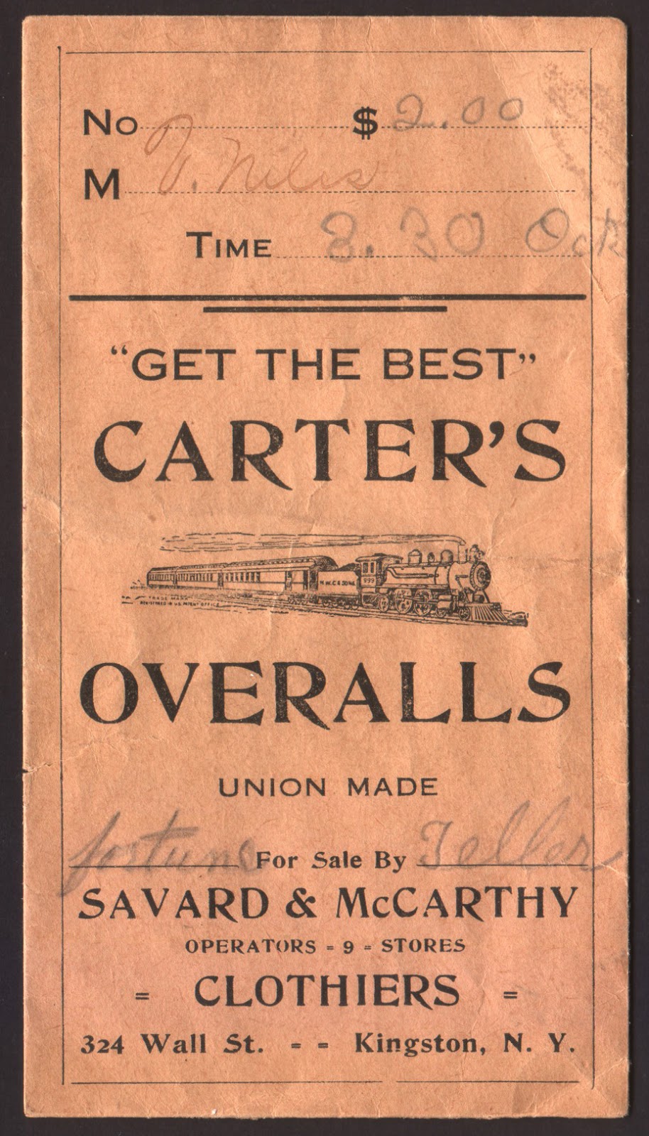 Union-Made: H.W. Carter & Sons, Carter's Overalls Receipt Envelope