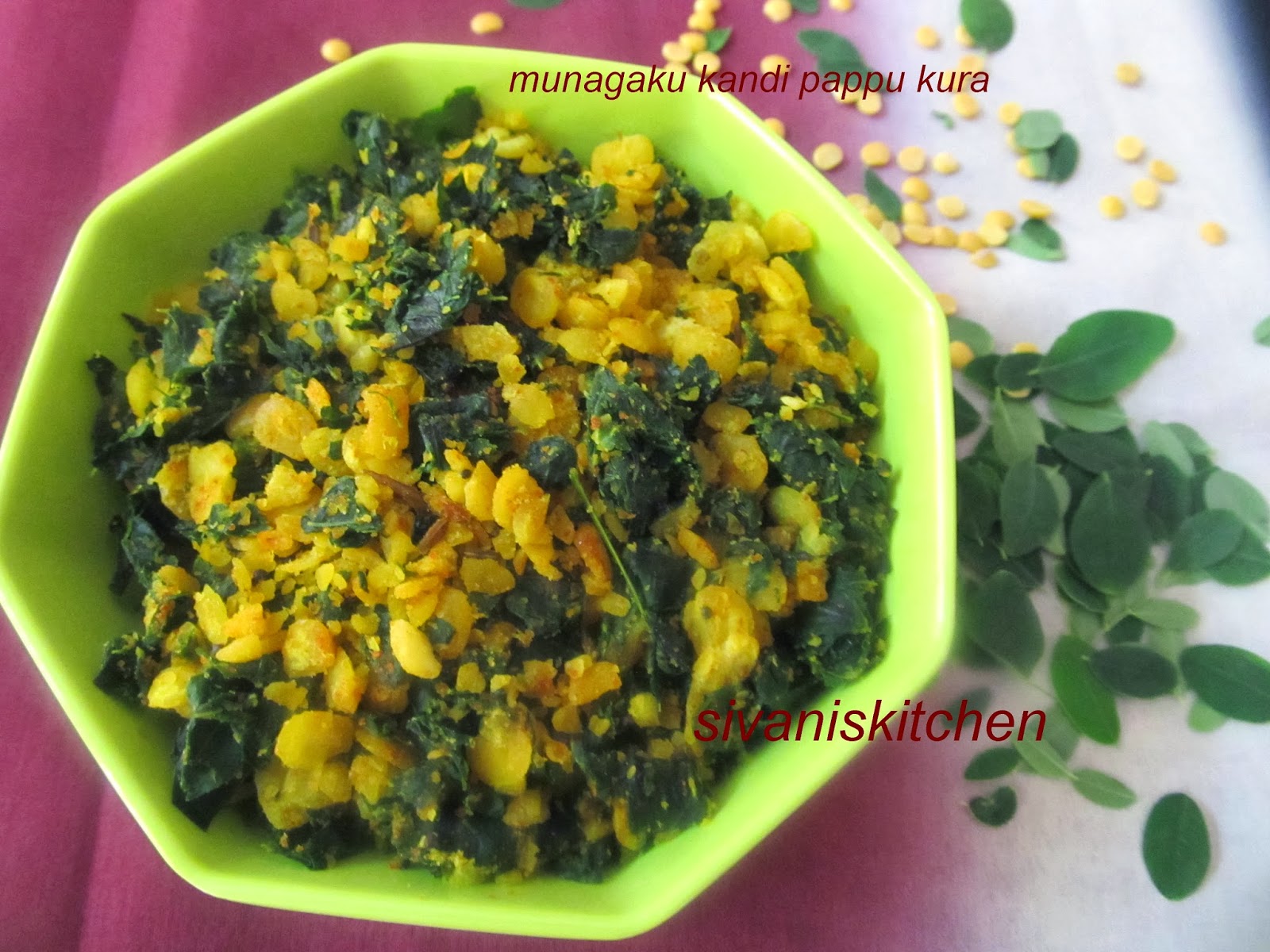 Sivani's Kitchen: Munagaku Kandi Pappu Podi Kura / Drumstick Leaves ...