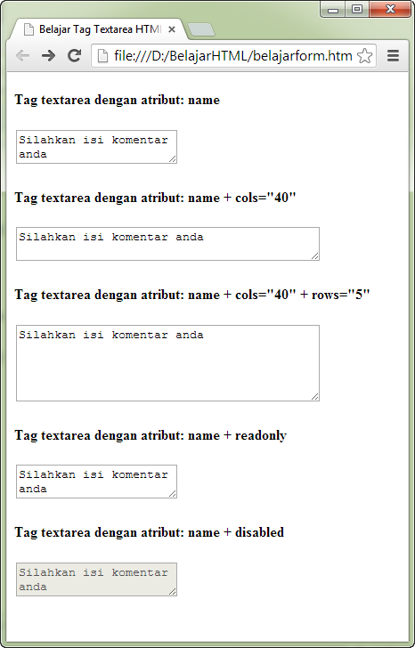 Bang Ezha Sharing: Tutorial Form HTML Part 11: Fungsi dan Cara Penggunaan Tag Textarea Form HTML