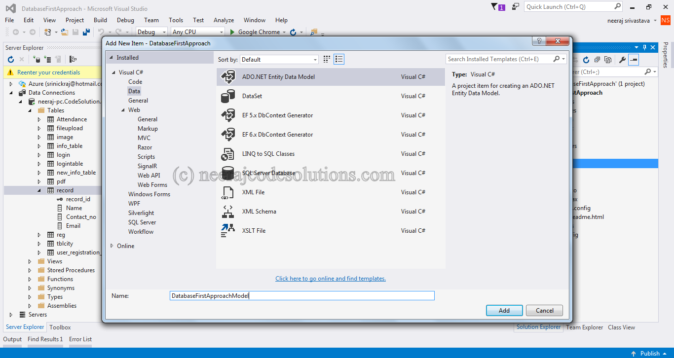 Entity Framework Database First Approach In Mvc With