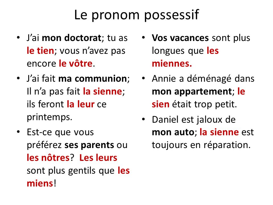 Le petit coin du français: A2 LES PRONOMS POSSESSIFS
