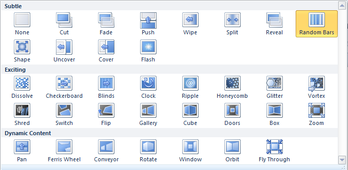 E - Learnig Hub: PowerPoint (Transitions Menu)