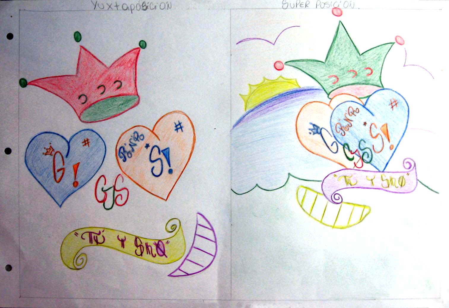 lineas y colores: SUPERPOSICION - YUXTAPOSICION