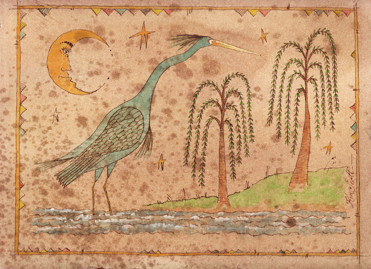 Ken Scott American Frontier Artist: Great Blue Heron Fraktur