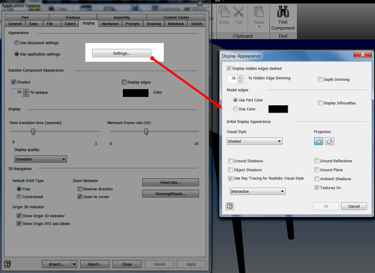 Opening the Display Appearance Dialog box