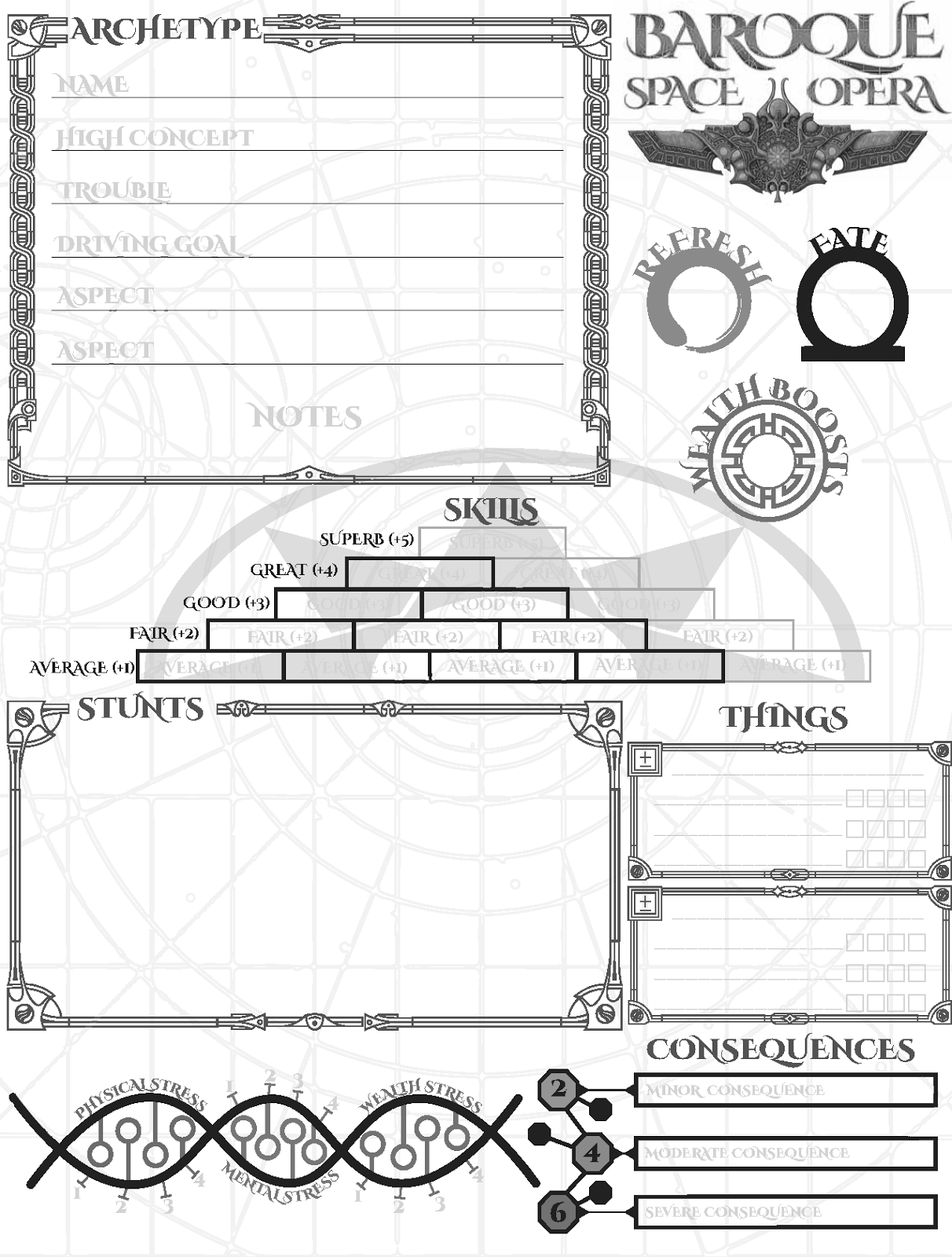 Roll for Critical: Baroque Space Opera Character Sheet