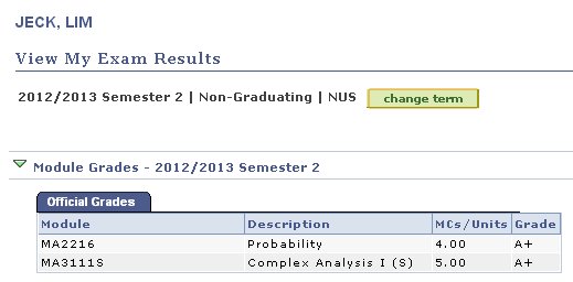 Welcome all!: NUS 2012/2013 Semester 2 Exam Results