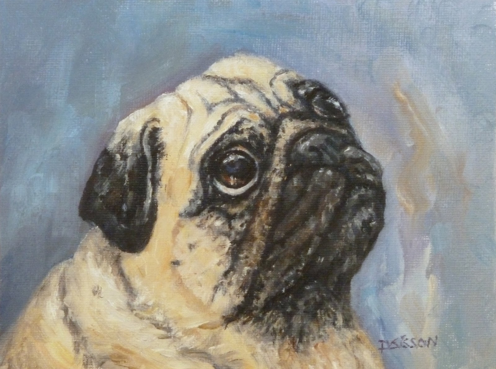 Daily Painting Projects: Trusting Pug Oil Painting Dog Pet Portrait Art ...