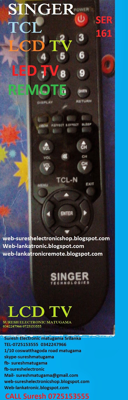 Lankatronic Remote: SINGER TV REMOTE TCL TV REMOTE