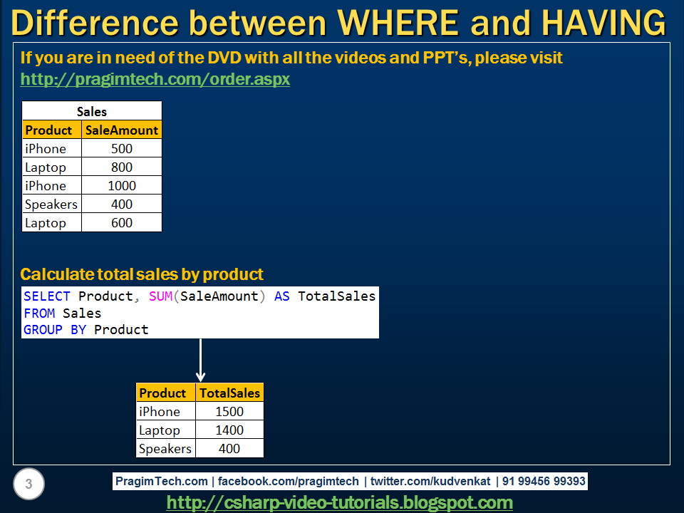 Sql server, .net and c# video tutorial: Difference between where and ...