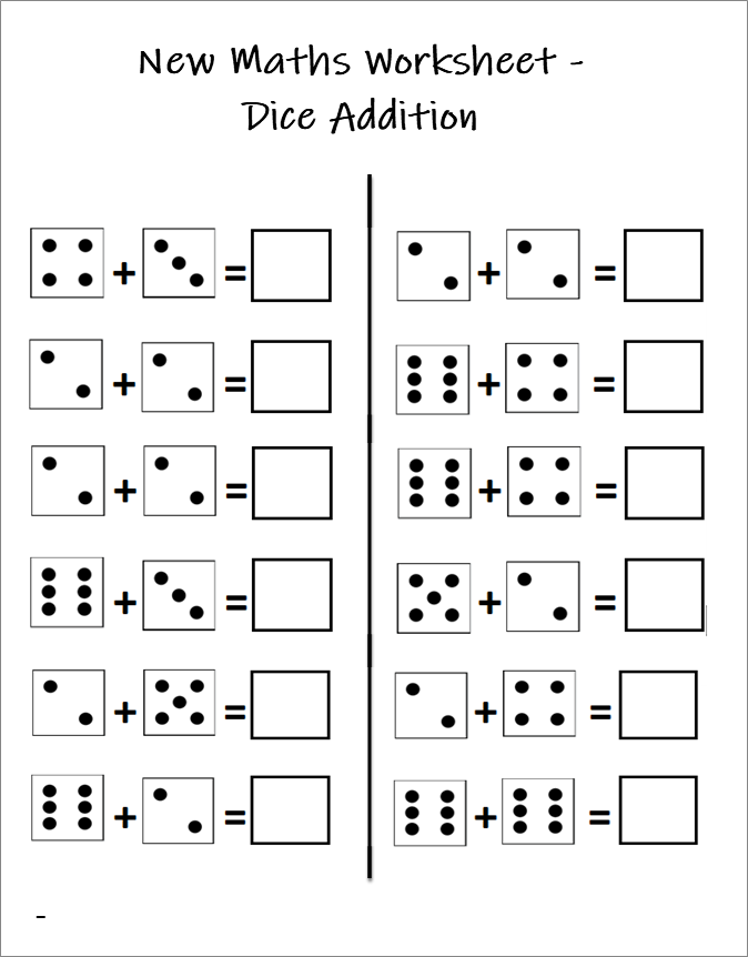 New Maths Worksheet - Dice Addition