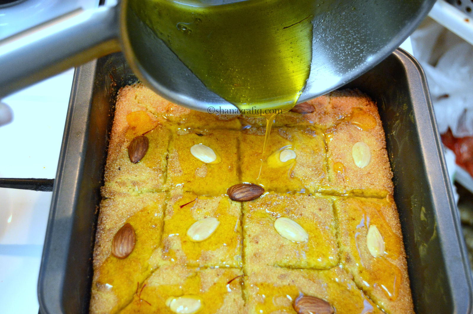 Mango Basbousa ~ Arabic Style Baked Semolina Dessert - Shanaz Rafiq Recipes