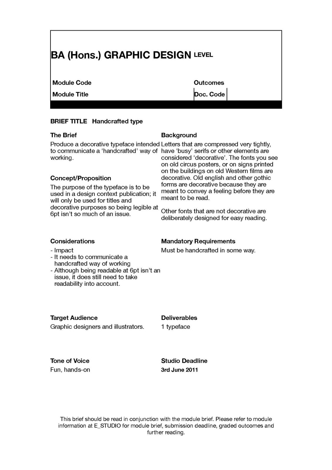 Final Major Project: Handcrafted type - brief