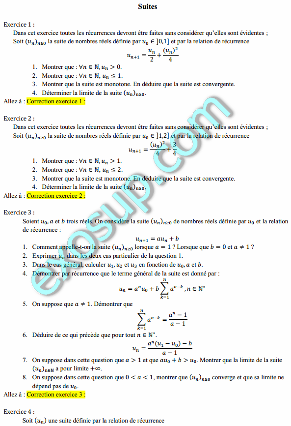 des TD d'analyse 1 S1 - 99 exercices+solution - ExoSup