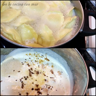 Tortellinis de trufa blanca, setas y queso con salsa de parmesano