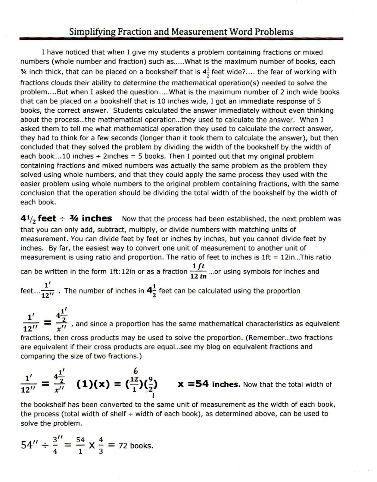 Cobb Adult Ed Math: Simplifying Fraction and Measurement Word Problems