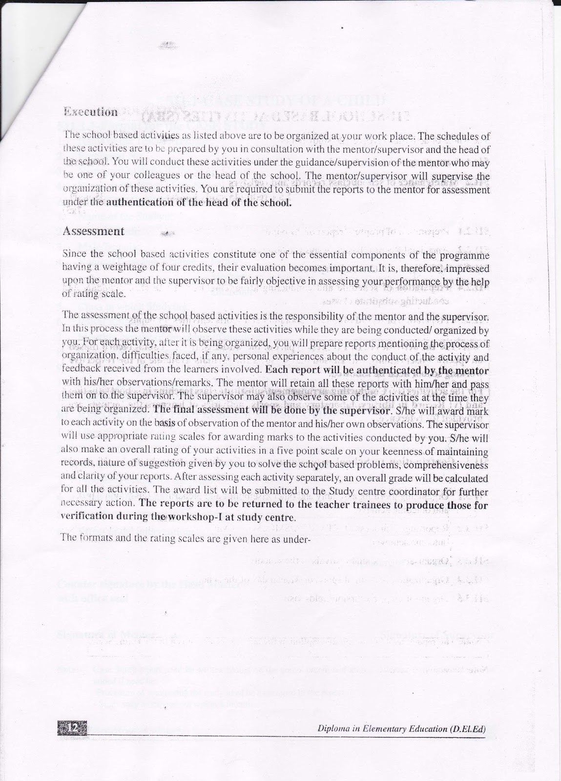 School Based Activities (SBA) Format