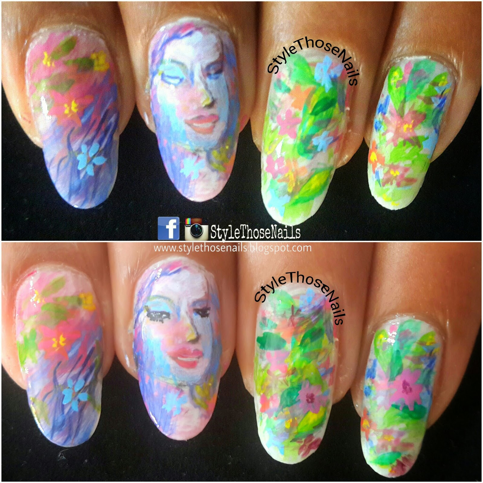 Style Those Nails: Water Colour Portrait Nail art - Spring Nails