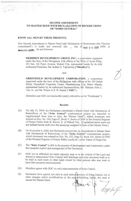 Soho Central Condominium: THE Second Amendment to the Master Deed?