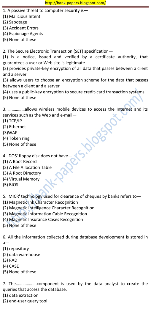 Exercise - 16 [ Bank Computer Knowledge ]