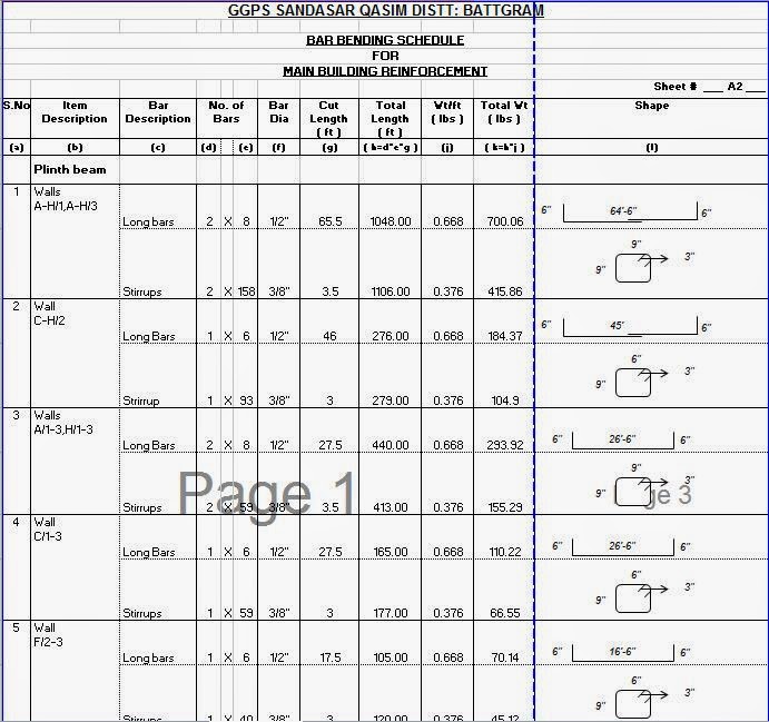 civil work: Barbending Schedule Excel Sheet