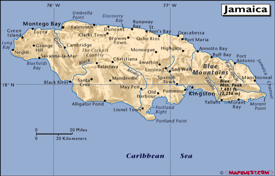 JAMAICA - GEOGRAPHICAL MAPS OF JAMAICA