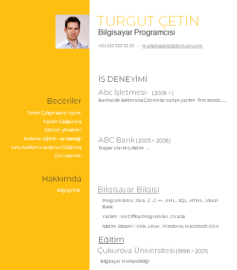 BİLGİSAYAR PROGRAMCISI CV ÖRNEĞİ - CV ÖRNEK İNDİR