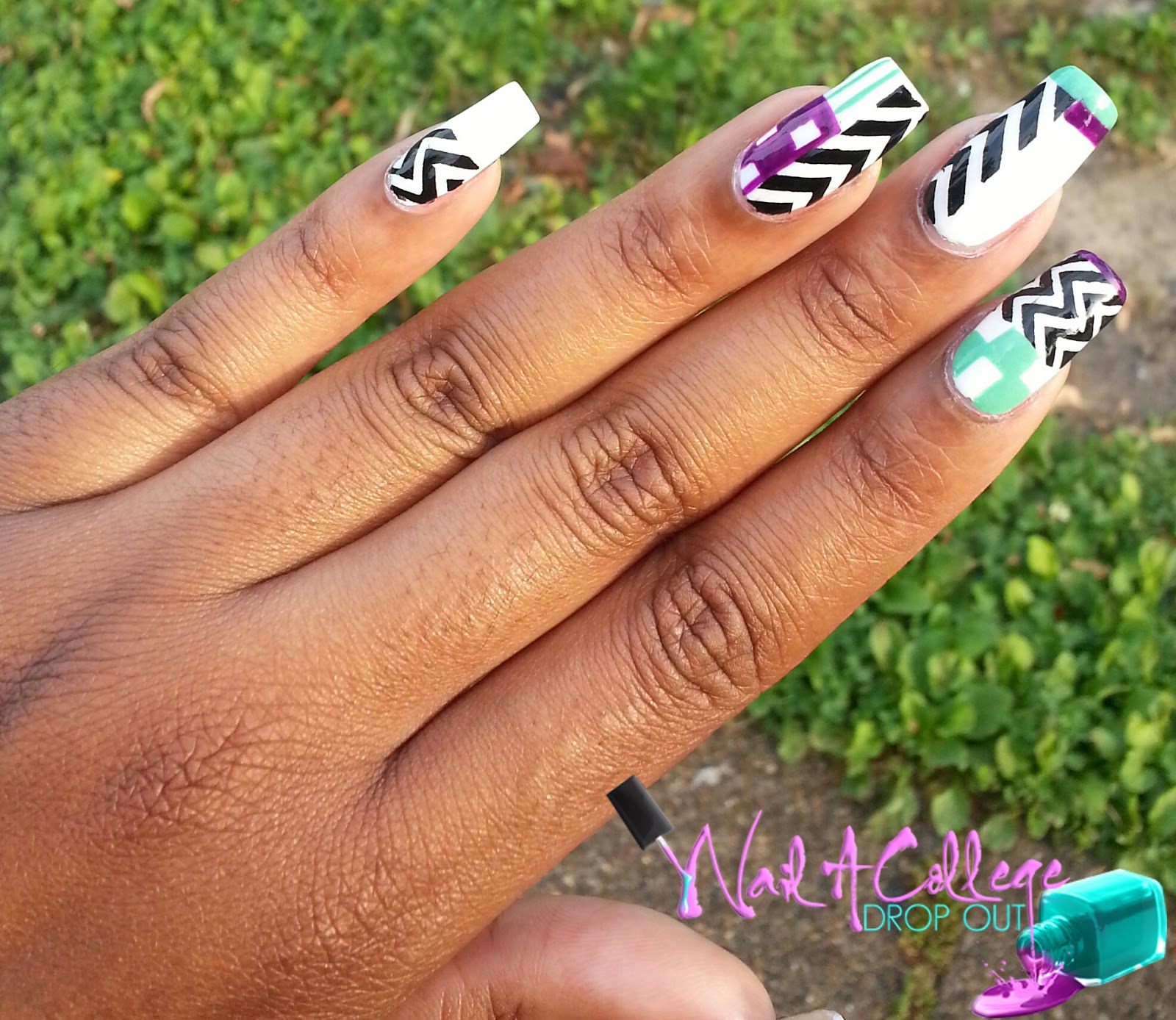 Nail A College Drop Out: Chevron, Checker, & Stripes Unite!