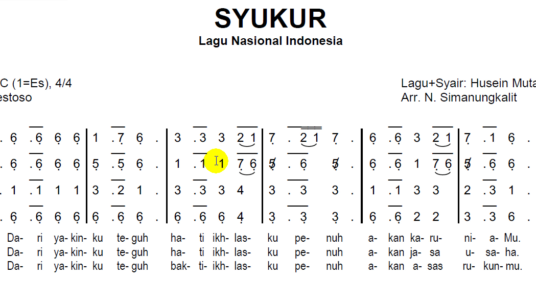 SYUKUR - SATB | Lagu Nasional Indonesia
