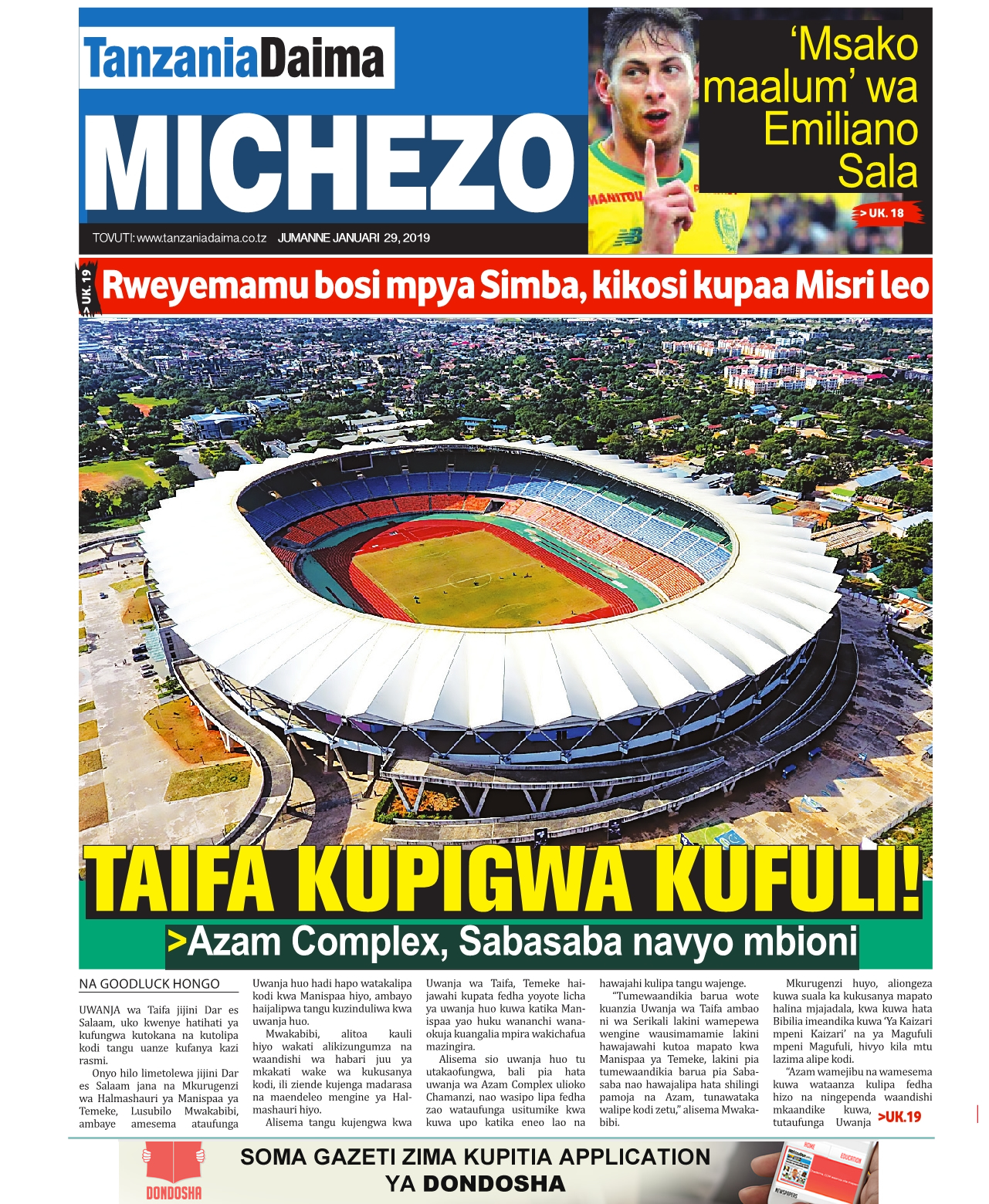 Tanzanian Today's Newspapers MAGAZETI YA LEO Tuesday 29th January, 2019 ...