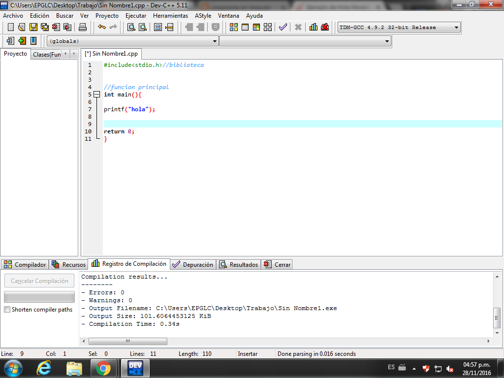 programar en lenguaje c, en dev-c++ : noviembre 2016