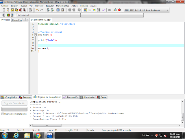 programar en lenguaje c, en dev-c++ : noviembre 2016