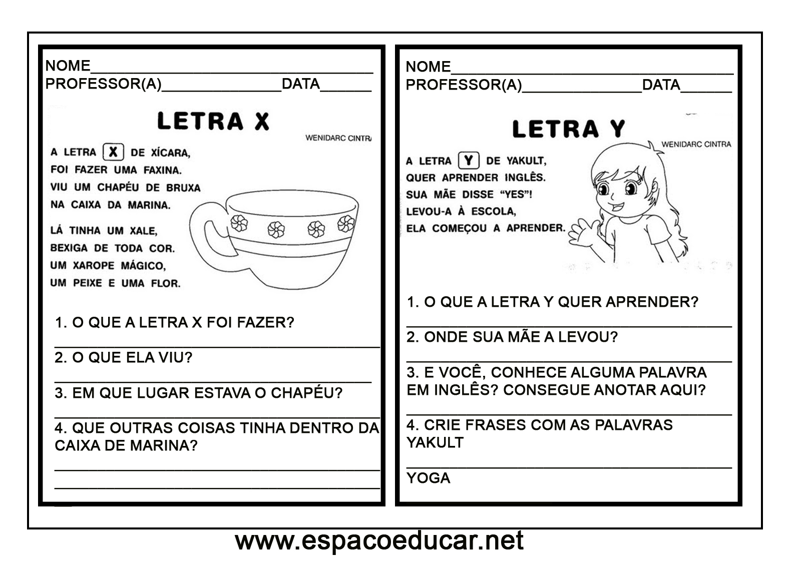 Ficha De Leitura Letra Y - BRAINCP