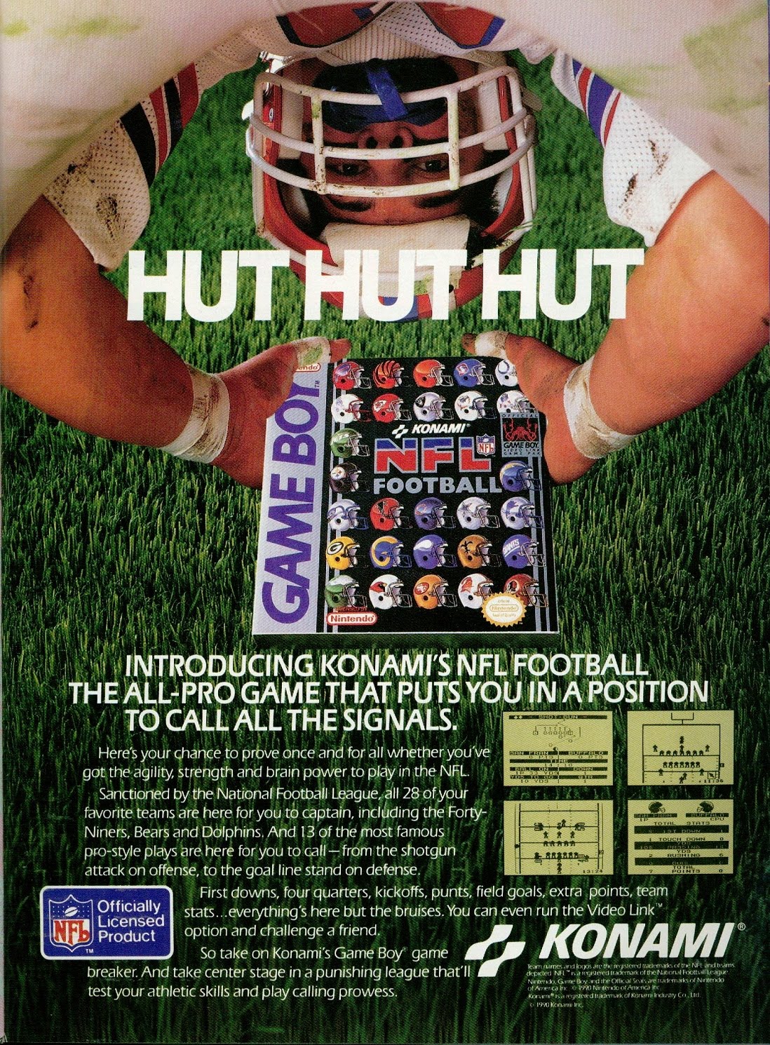 Classic Game Boy Ads: Konami NFL Football Game Boy Ad