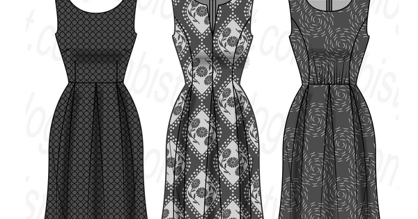 3 Box Pleat Dresses Fashion Design Templates