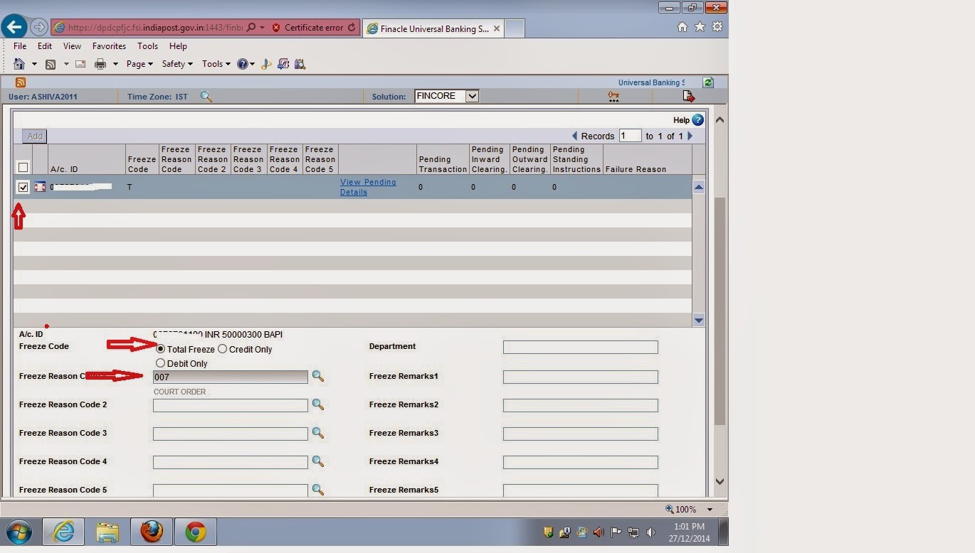 ACCOUNT MAINTENANCE LIEN & FREEZE IN DOP FINACLE - POST CLUE