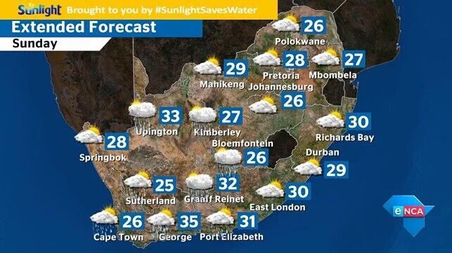 Hibiscus Tribune: SA WEATHER FORECAST FOR SUNDAY
