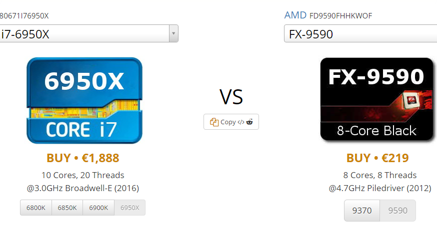 Comparaciones de procesadores Intel vs Amd