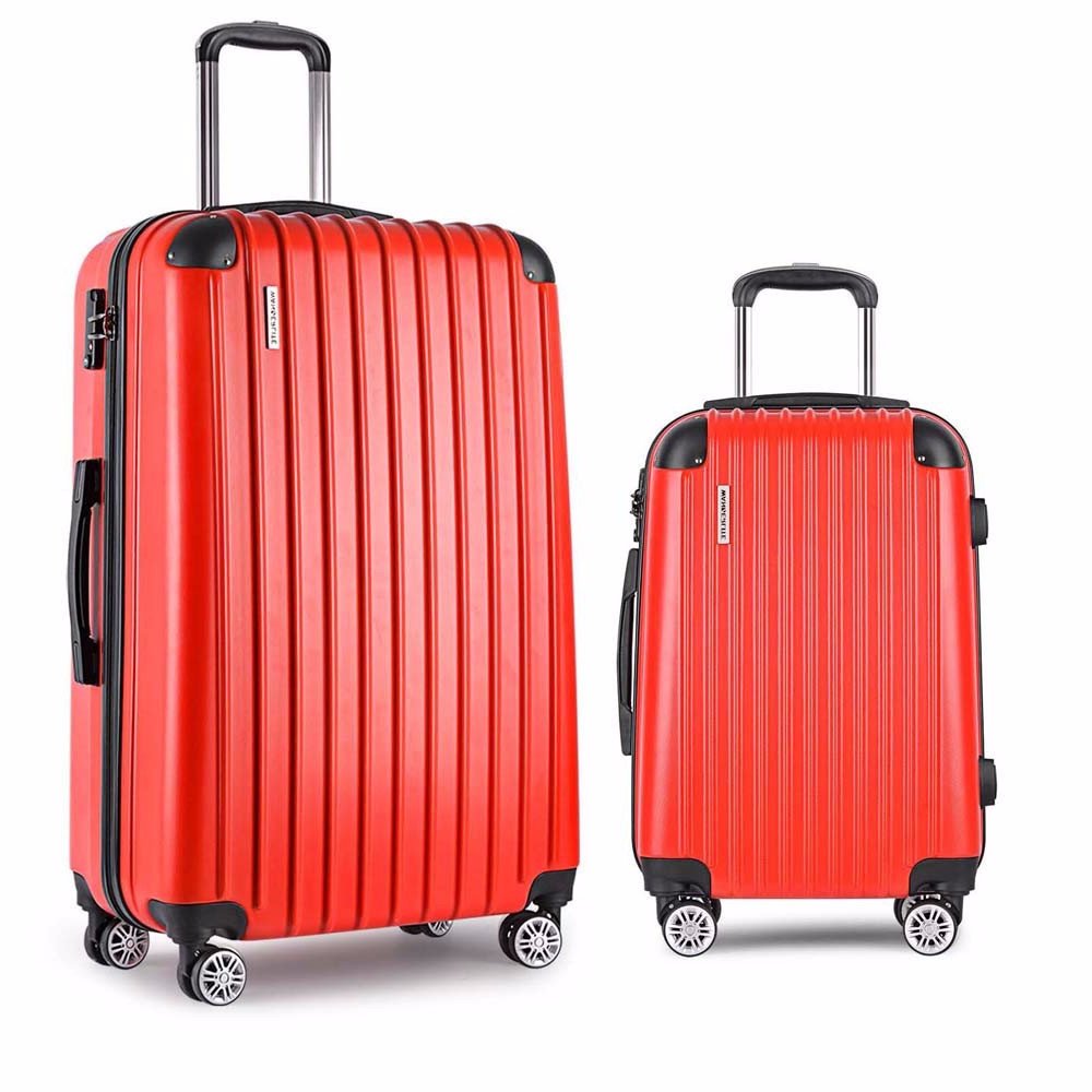 2 PIECE RED HARD SHELL 4 WHEEL TRAVEL LUGGAGE SET WITH TSA LOCK