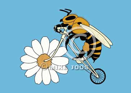 mike joos art: Bee Riding Bike With Flower Wheel