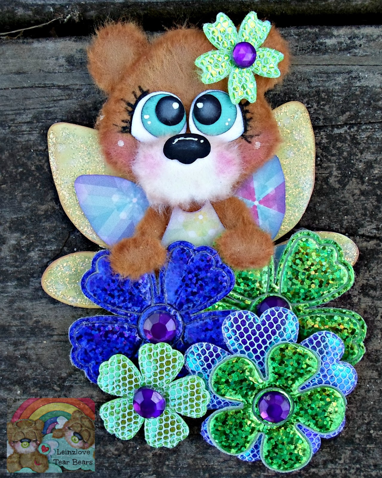 Leinzlove Tear Bears: Flower Fairy Tear Bear Peeker Scrapbook Embellishment