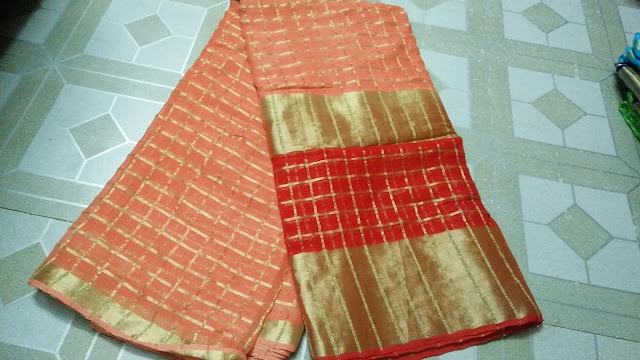 2D small check pure georgette Saree | Buy Online Georgette Saree
