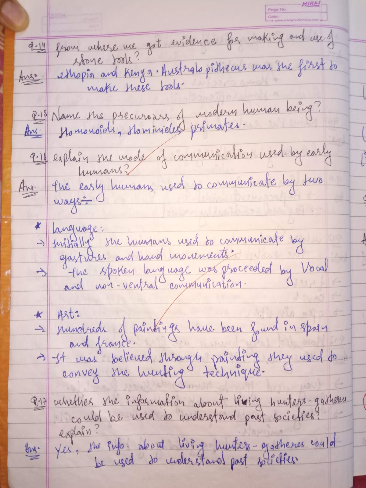 Handwritten Notes of From the Beginning of Time-class 11th-History