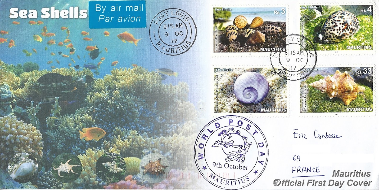 Mon Blog Timbré: "Sea Shells" stamp set and WPD on FDC from Mauritius