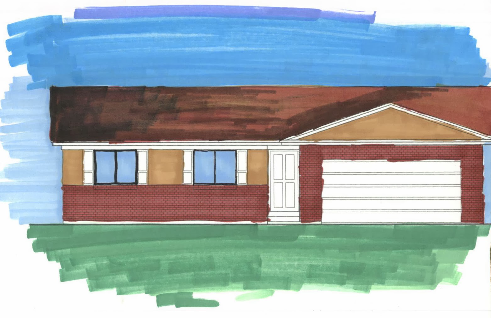 My House in Prismacolor - by hand marker rendering - things i green and ...
