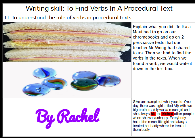 Rachel: To Find Verbs In a Procedural Text