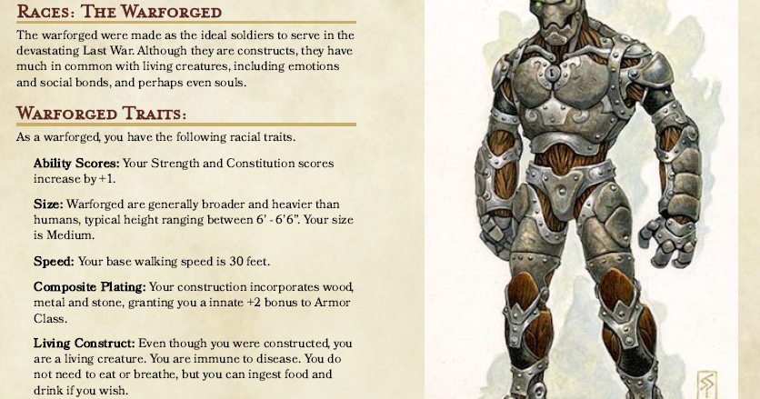 Musings from the Land of Nod: 5e Homebrew Rules: Races - The Warforged