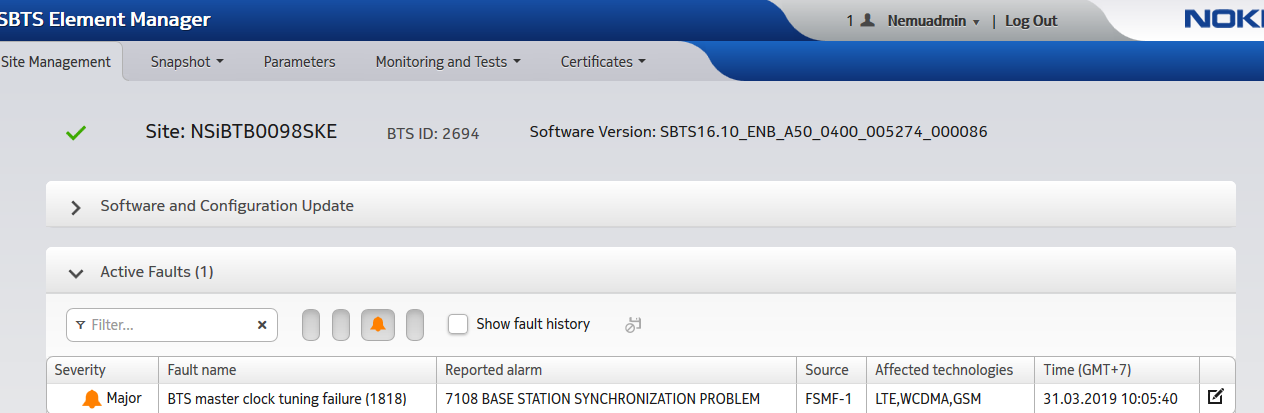 Troubleshooting Nokia SBTS alarm CLK Synchronization