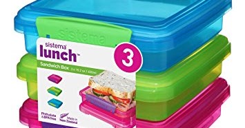 Sistema Lunch Sandwich Box with contrasting Clips, Green/Pink/Blue, 450 ...