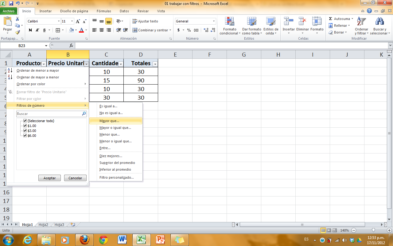 Informática CBT Jilotepec: Filtros en Excel